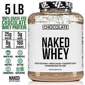 NAKED nutrition Whey Protein Supplement Powder, Chocolate, GMO Free, Soy Free, Gluten Free Aid Muscle Growth and Recovery 60 Servings, 5 Ib
