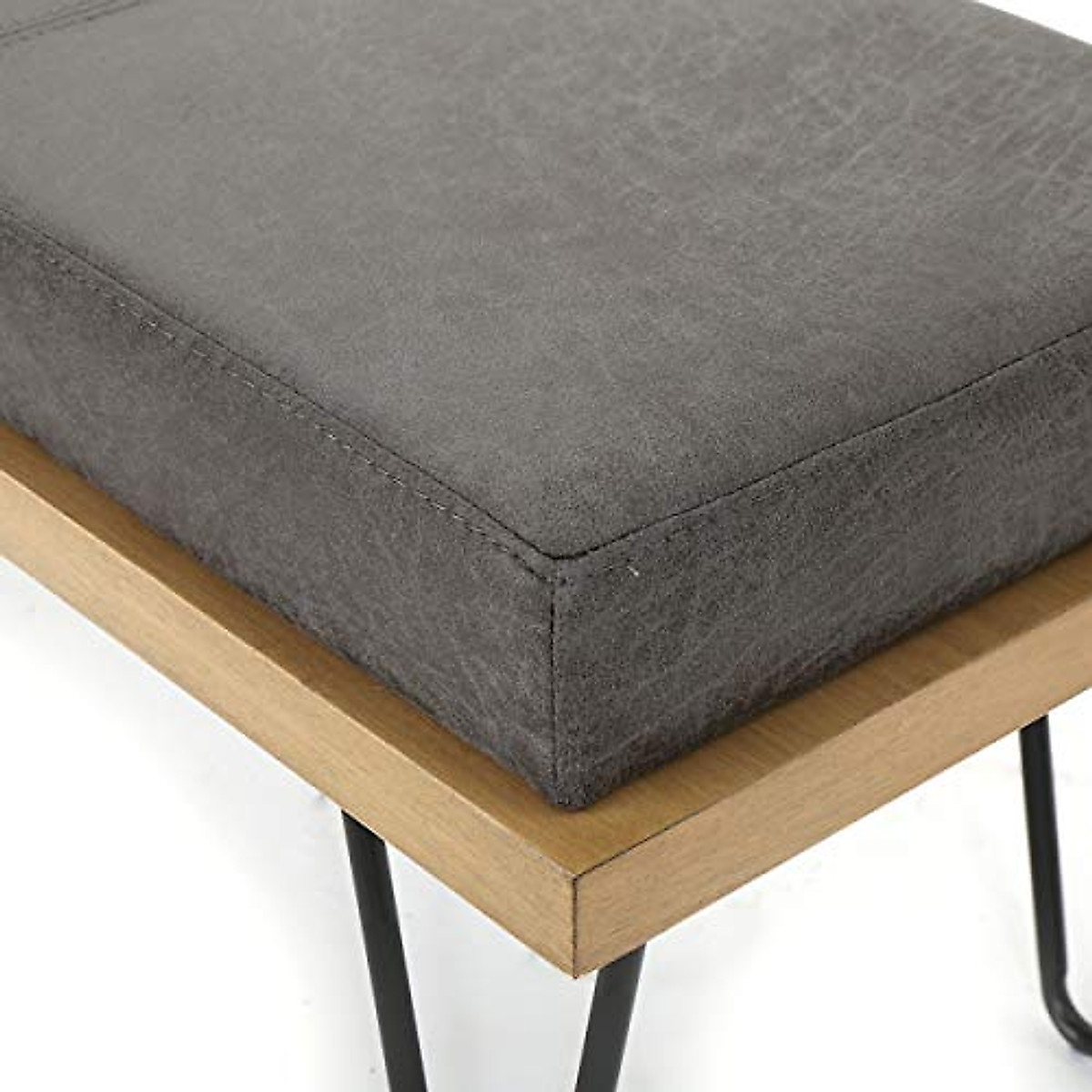 Christopher Knight Home Elisha Industrial Modern Microfiber Bench, Slate / Matte Black