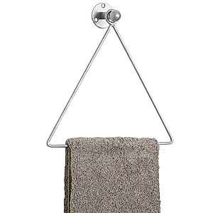 MyGift Wall Mounted Modern Silver Metal Triangular Hand Towel Ring Holder for Bathroom with Easy to Hang Mount