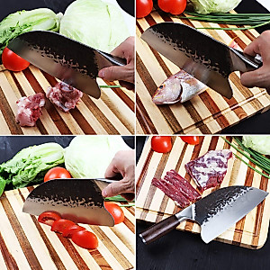 LONSDOW Serbian Butcher Knife Full Tang Forged Handmade Professional Kitchen Chef Knife Cleaver with Knife Sheath Sharpener