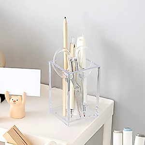 2 Pack Acrylic Pen Holder Makeup Brush Holder Clear Pencil Makeup Brush Storage Organizer Cup for Office Acrylic Desk Accessories Dorm Bathroom Supplies