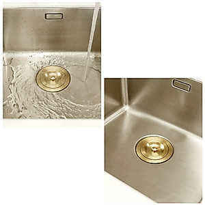 KONE 3-1/2 Inch Gold Sink Drain, Durable Stainless Steel Brass Kitchen Sink Drain Assembly Kit with Sink Strainer Waste Basket/Strainer Assembly/Sealing Lid for Standard Kitchen Sink