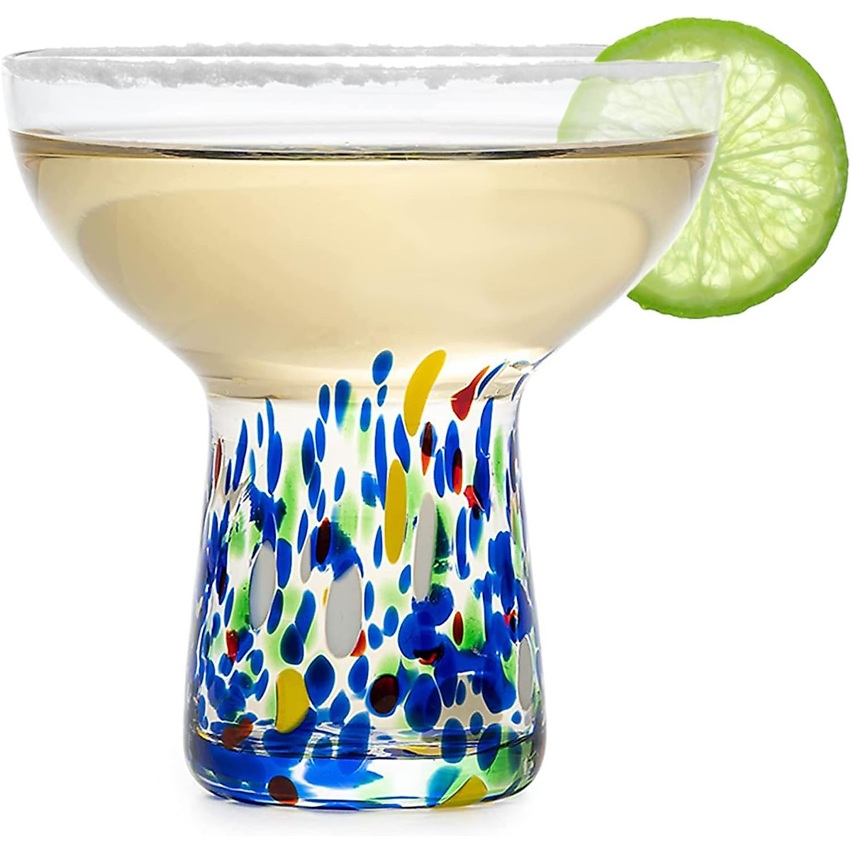 Large Stemless Margarita Glasses – Set of 2-14oz Luxury Hand Blown Confetti Margaritas, Martini, Cocktails, Water, Wine, Dessert & Champagne Glasses Cinco de Mayo, Hand Blown - Mexican Confetti Glass