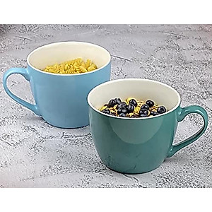 MECOWON 30 OZ Porcelain Coffee Mugs, Set of 2 Large Mugs for Soup, Cereal and Salad (blue)