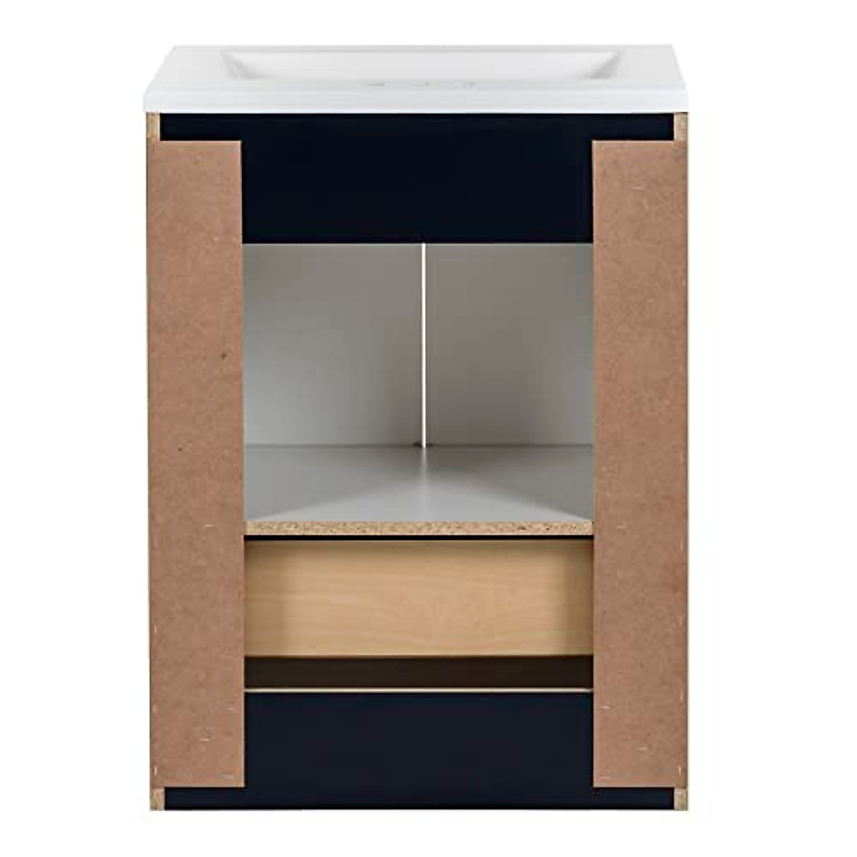 Spring Mill Cabinets Emlyn 24 Inch Bathroom Vanity with White Single Sink Top, 2-Door Cabinet, 1 Drawer, 24.5" W x 18.75" D x 32.89" H, Deep Blue