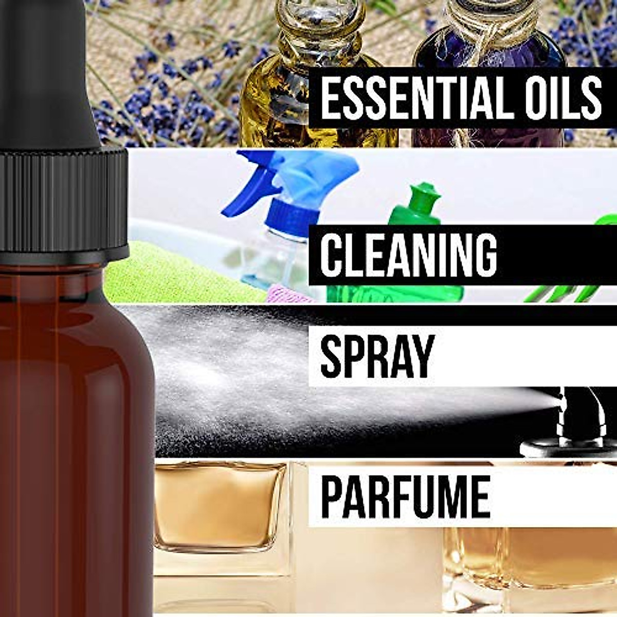 Nylea 4 Pack Essential Oil Dropper Bottles - Round Boston Empty Refillable Amber Bottle with Glass Dropper for Liquid Aromatherapy Fragrance Lot - (1/2 oz) 15ml