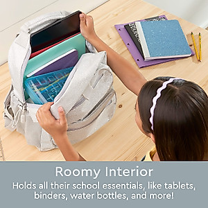 Bentgo® Kids Glitter Backpack - Lightweight 14” Backpack for School, Travel & Daycare, Ideal for Ages 4+, Durable & Water-Resistant, Roomy Interior, & Loop for Lunch Bag (Glitter Edition - Silver)