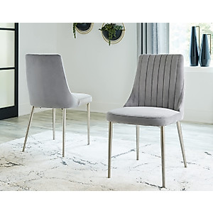 Signature Design by Ashley Barchoni Classic Upholstered Dining Chair with Metal Frame, Set of 2, Metallic & Gray