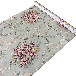 HOYOYO Self-Adhesive Shelf Liners Paper, Removable Self Adhesive Shelf Liner Dresser Drawer Wall Stickers Home Decoration,Grey Peony Floral 17.8 x 118 Inches