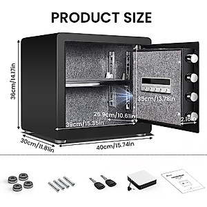 Kavey 1.6 Cub Safe Box, Home Safe with Digital Touch Screen Keypad and Sensitive Alarm System, Money Safe With Removable Shelf and LED Light, Small Safe for Money Jewelrys Documents Valuables