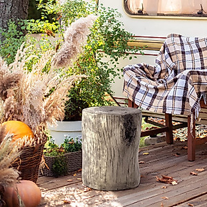 SUNBURY Stump Side Table, Concrete Side Table Coffee Table Log Table,Patio Faux Wooden End Table, Light Grey Stool Prop Plant Stand Holder for Garden Household Living Room
