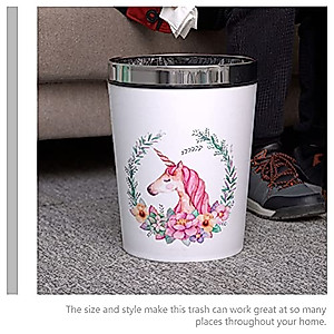 LUOZZY Round Waste Bin 12L Unicorn Pattern Trash Can Pressing Ring Garbage Bin for Kids Room Bedroom