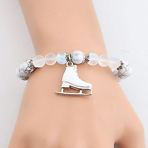 Skater Bracelet Ice Skate Bracelet White Enameled Figure Skating Pendant Team Sport Skater Jewelry Skate Lover Gift (Bracelet)