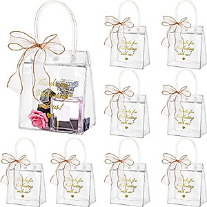 50 Pcs Clear Plastic Gift Bags with Handle Transparent PVC Plastic Gift Wrap Tote Bag Wedding Gift Bags Reusable Small Clear Gift Bags for Shopping Birthday Wedding Party Favor (6 x 5.1 x 2.8 Inch)