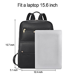 CLUCI Women Leather Laptop Backpack Durable College School Computer Bag Gifts for Women Fits 15.6 Inch Notebook Black