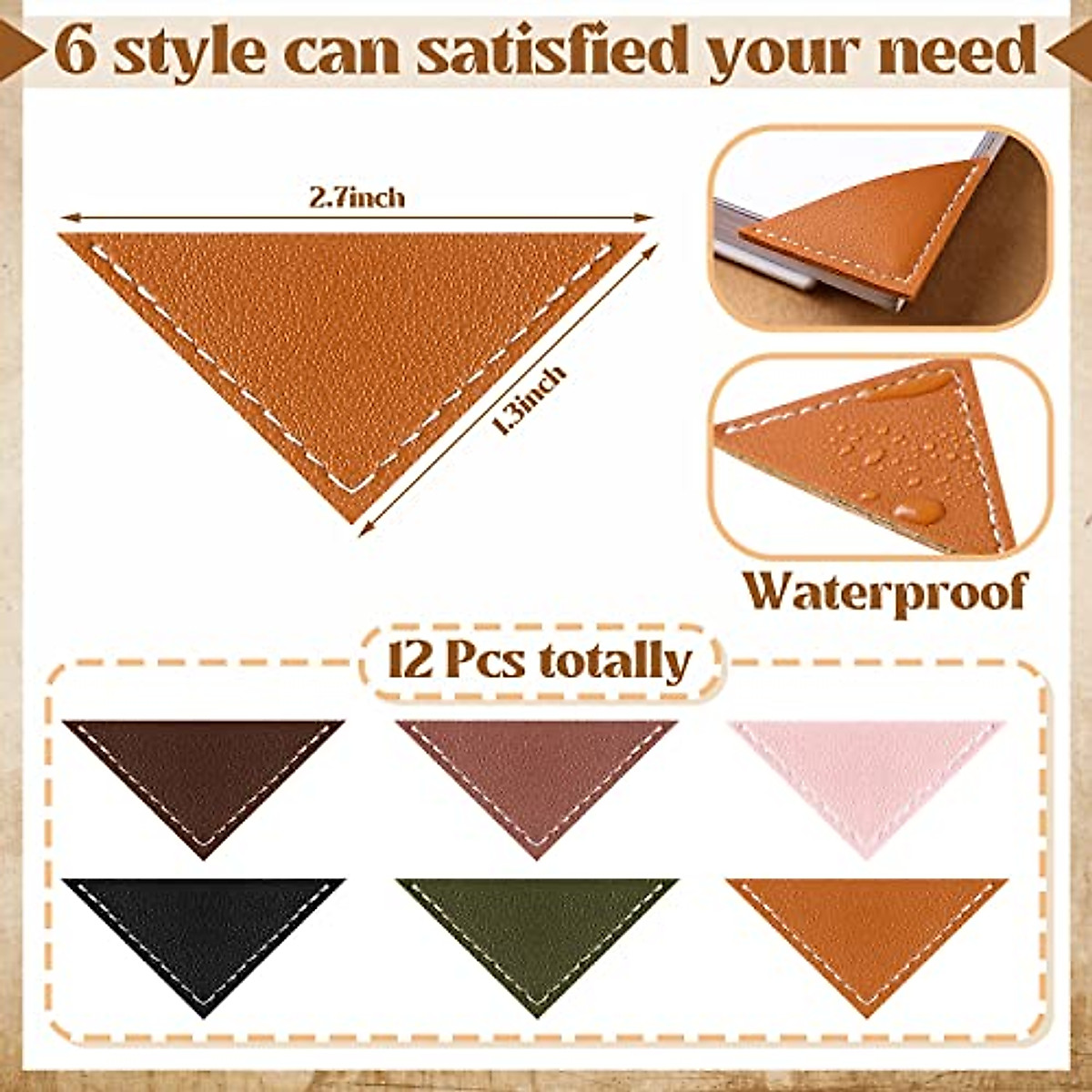 12 Pcs Leather Corner Bookmarks for Women Book Lovers Gifts Corner Page Book Marks Book Accessories for Reading Lover Cute Handmade Book Reading Gift for Book Lovers Felt Triangle Bookmark for Bible