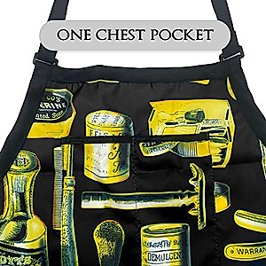 Betty Dain Vintage Barber Apron, Lightweight, Water-Resistant Crinkle Nylon Fabric, 2 Chest Pockets, 2 Bottom Pockets with Zippers, Adjustable Neck Closure, Gold/Black