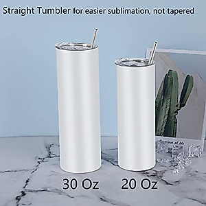 30 Oz Sublimation Skinny Tumbler Set, Stainless Steel Straight Skinny Travel Tumbler Bulk With Sublimation Shrink Wrap Films, Birthday Diy Gift For Women Friends Sisters, 4 Pack, White