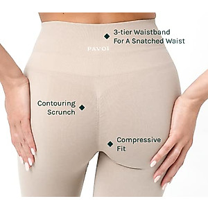 PAVOI ACTIVE Taupe Workout Leggings for Women | High Performance Seamless Scrunch Butt Lifting Leggings for Women | Gym Leggings for Women (Small)