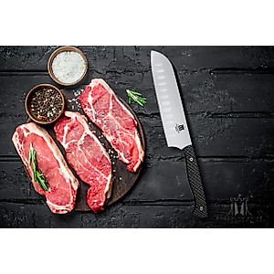 Brooklyn Knife Co. Santoku Knife - Carbon Fiber Series - Japanese AUS-08 HC Super Steel -Sheath, 7-Inch