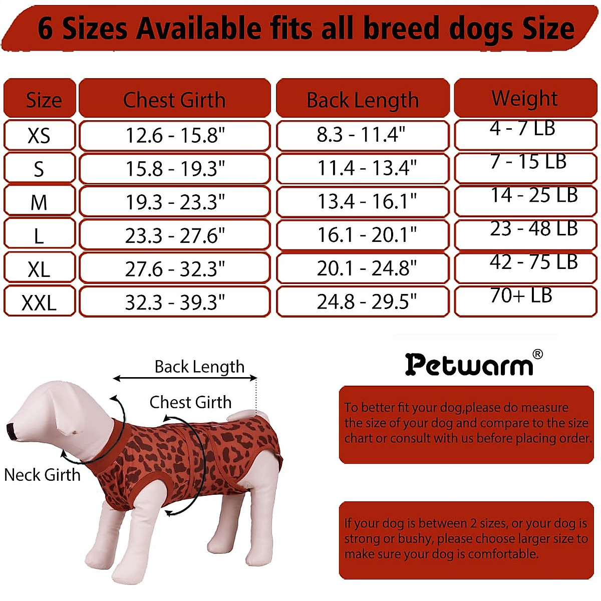 PetWarm Dog Recovery Suit,Surgical Suit for Dogs Female Spay Male Neutered,After Surgery Dog Onesie,Anti-Licking Dog Surgery Recovery Suit,Leopard Pattern,Red,XS