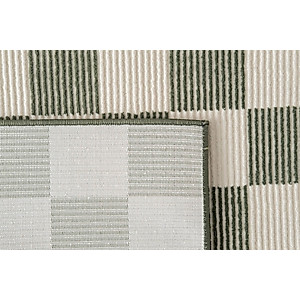 Revival Rugs Gambit 8'x10’ Checkered Rug Washable Area Rug for Living Room Bedroom - 100% Recycled Oeko-TEX Certified, Medium Pile, Green, Beige