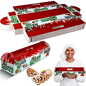 Cholemy Christmas Ham Bread Box Container 18" x 4.75" x 3" Paperboard Baking Bread Bags Non Window Bakery Bag for Holiday Packaging Gift Giving with Handle(50 Pcs)