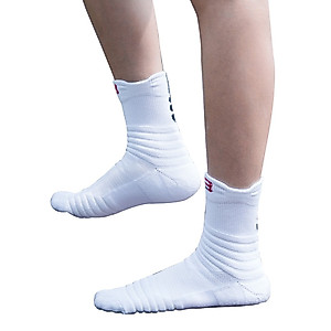 Belisy Mens Athletic Compression Crew Ankle Quarter Socks 6 Packs For Basketball & Running White Medium