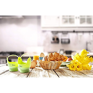 Egg Poacher - Skoo Silicone Egg Poaching Cups + Lids + Bonus eBook - Egg Cooker Set - Perfect Poached Egg Maker - For Stove Top, Microwave and Instant Pot - Pack of 2 - Green