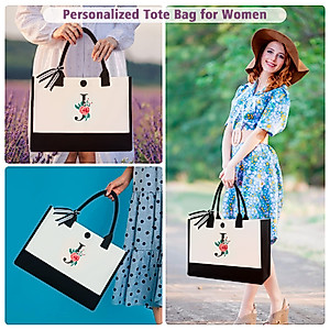 Binggemen Personalized Initial Canvas Tote Bag, Monogrammed Gifts Bag for Wedding,Birthday, Present Beach Bag for Women, Mom, Bridesmaids,Teachers