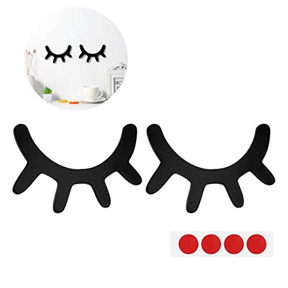 Sleepy Eyes Wall Decor, Eyelash Wall Decoration Wooden Eyelash Wall Stickers Wooden Decal Props for Christmas Decor Nursery Baby Room Kids' Bedroom Wall Art (Black)