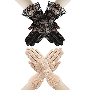 anpiwshjo Black Gloves Costume Women, Gloves Lace, Wedding Gloves, Opera Gloves, Tea Gloves for Women, Evening Gloves, Masquerade Gloves, Gloves Cosplay, Day of the Dead Gloves Women
