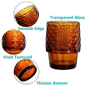 Frcctre Set of 4 Koi Fish Design Drinking Glasses, Stackable Amber Tumbler Glasses Beverage Cups Juice Tumblers Drinking Water Cups Nautical Glassware for Home, Party, Bar