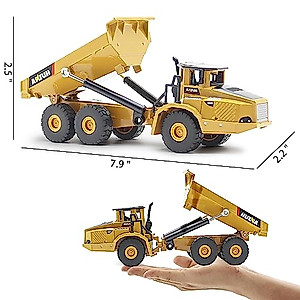 Dollox Die-cast Articulated Dump Truck Toys 1/50 Metal Heavy Duty Construction Vehicle Toys Articulated Dump Truck Engineering Vehicle Model Collection Alloy Truck Decoration Toy Gift for Kids