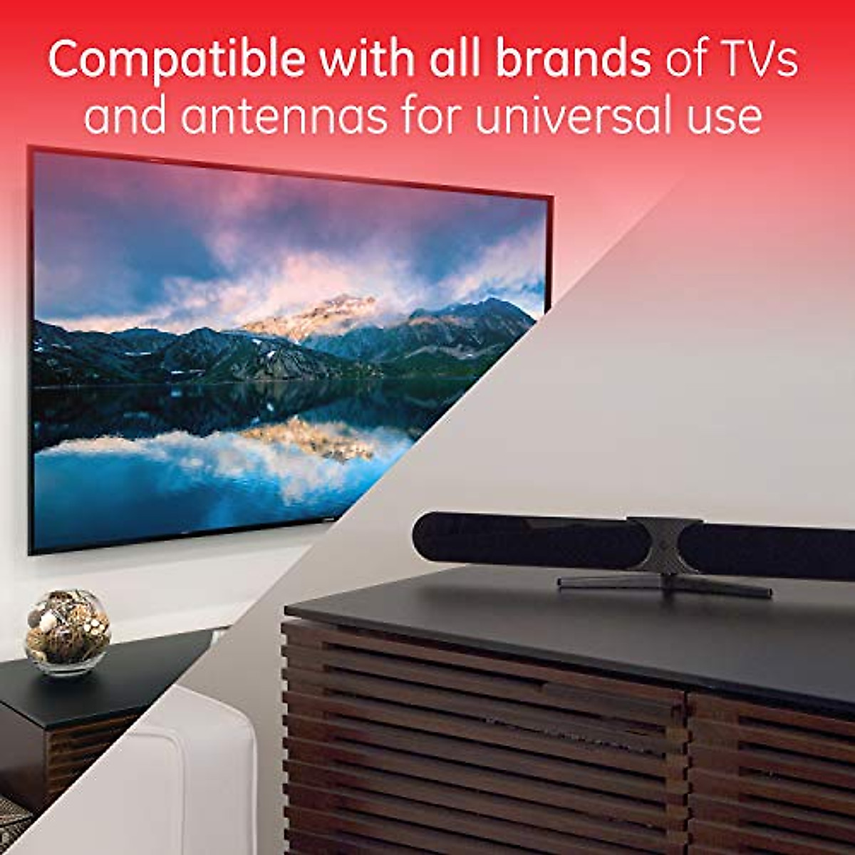 GE Indoor HD Digital TV Antenna Amplifier, Low Noise Antenna Signal Booster, Clears Up Pixelated Low-Strength Channels, Supports HD Smart TV VHF UHF, AC Adapter, Black, 42178