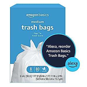 Amazon Basics 8 Gallon Flap Tie Trash Bags, 80 Count Fresh Scent