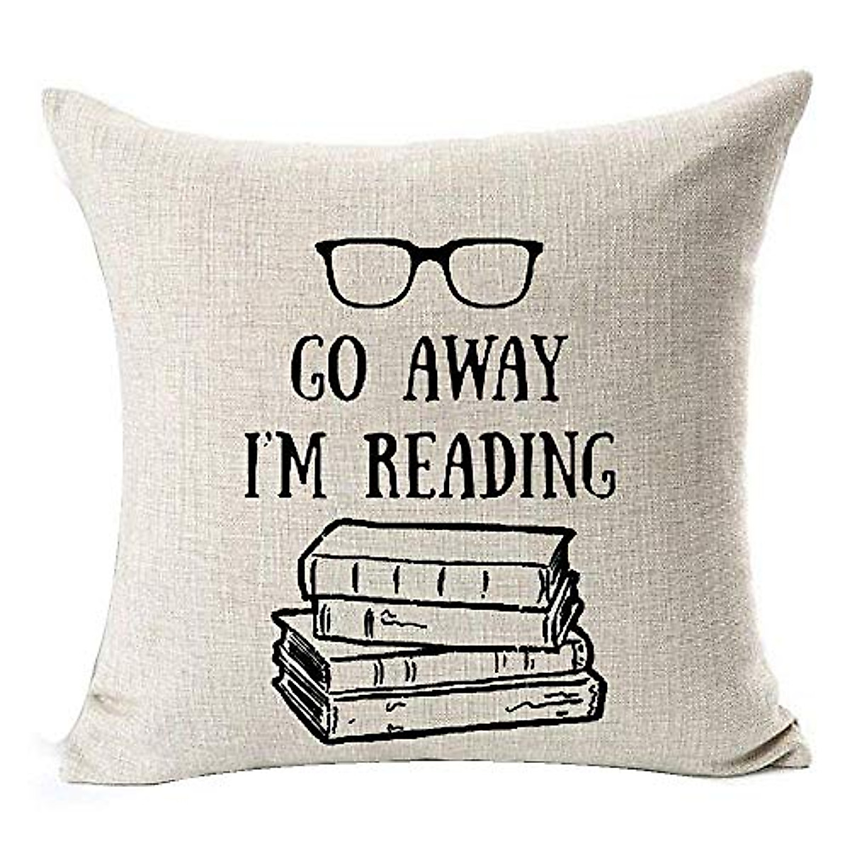 Acelive 16x16 Inches Book Lover Reading Books Club Librarian Black Glasses Go Away I'm Reading Cotton Linen Throw Pillow Case Cushion Cover for Sofa Decorative