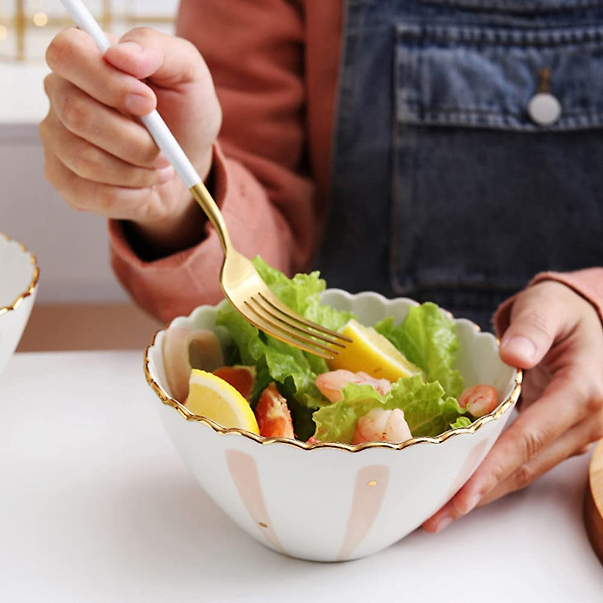 FRCOLOR Ceramic Fruit Bowl Porcelain Dessert Plate Bowl Flower Shaped Bowl Salad Bowl Dish Plate Kitchen Gadgets Pink