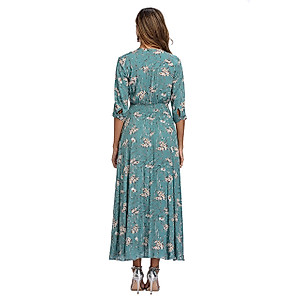 VintageClothing Women's Floral Maxi Dresses with Sleeves Flowy Boho Beach Party Dress Casual Summer Dress, M
