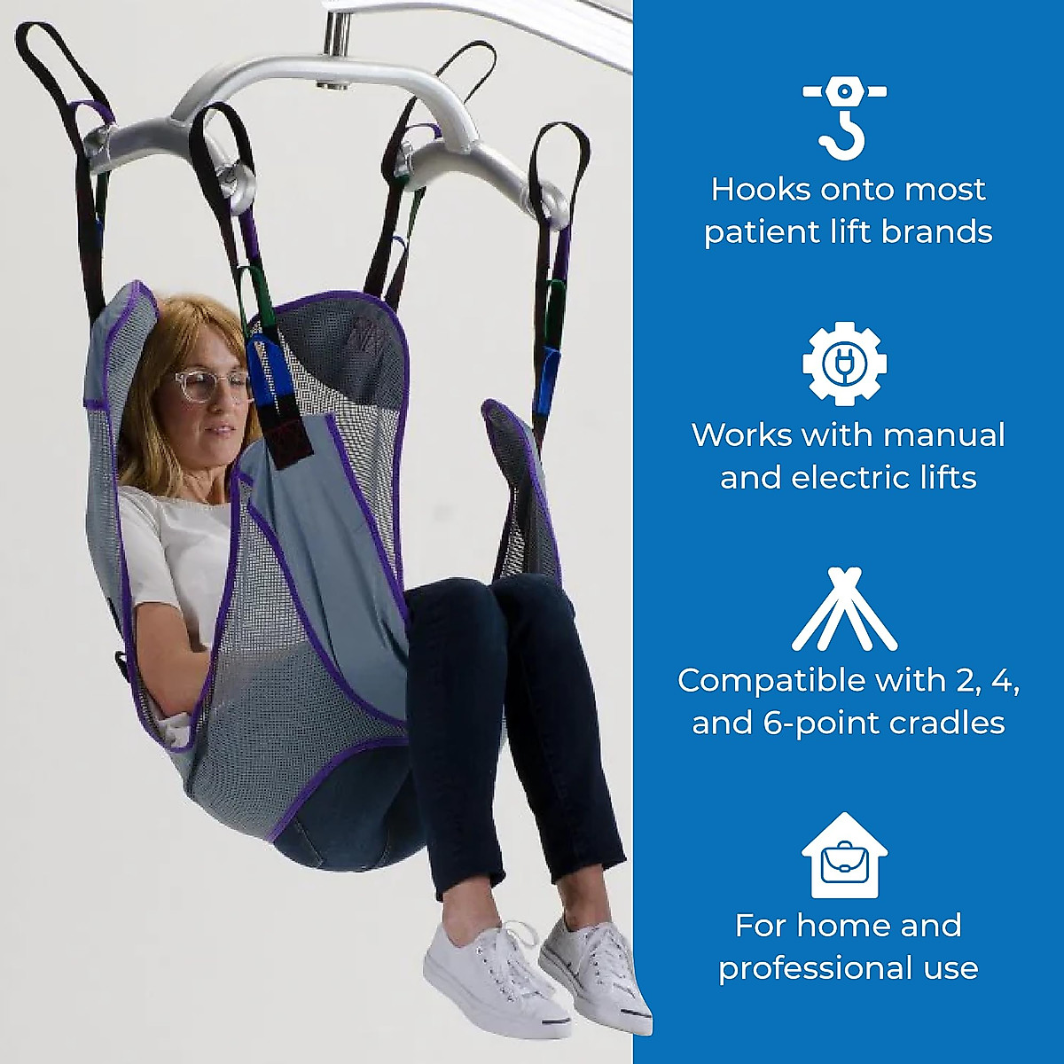 Patient Aid Full Body Mesh Commode Patient Lift Sling, 350lb Weight Capacity (Large)