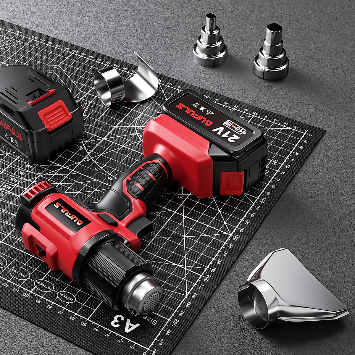 Dufuls Cordless Heat Gun with 2PCS Rechargeable Batteries, 5 Nozzles Heat Gun Kit, Max 1022℉ Hot Air Gun for Shrink Tubing, PVC Wrap, Crafts