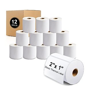 2" x 1" Direct Thermal Label Multipurpose Address Perforated & Compatible with Rollo, Zebra, & Other Label Printers (2"X1" 1300 Labels X 12Rolls)