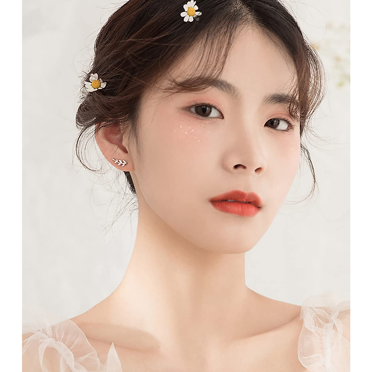 Reffeer Solid 925 Sterling Silver Leaf Crawler Stud Earrings for Women Teen Girls Crystal Leaf Stud Earrings (A-Silver)