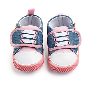 OAISNIT Baby Canvas Shoes - Infant Boys Girls Crib Shoes Toddler Denim Sneakers First Walkers for 0-18 Months (4.6 inches (6-12 Months), Pink)