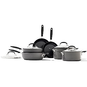 OXO Good Grips 10 Piece Cookware Pots and Pans Set, 3-Layered German Engineered Nonstick Coating, Stainless Steel Handle with Nonslip Silicone, Gray,Black