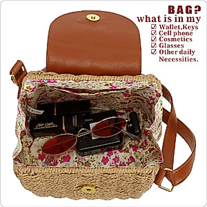 So'each Women's Handmade Wicker Woven Purse Tassels Message Crossbody Shoulder Bag Khaki