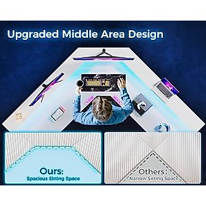 ODK L Shaped Gaming Desk with LED Lights & Power Outlets, 51" Computer Desk with Full Monitor Stand, Corner Desk with Cup Holder, Gaming Table with Hooks, White Carbon Fiber