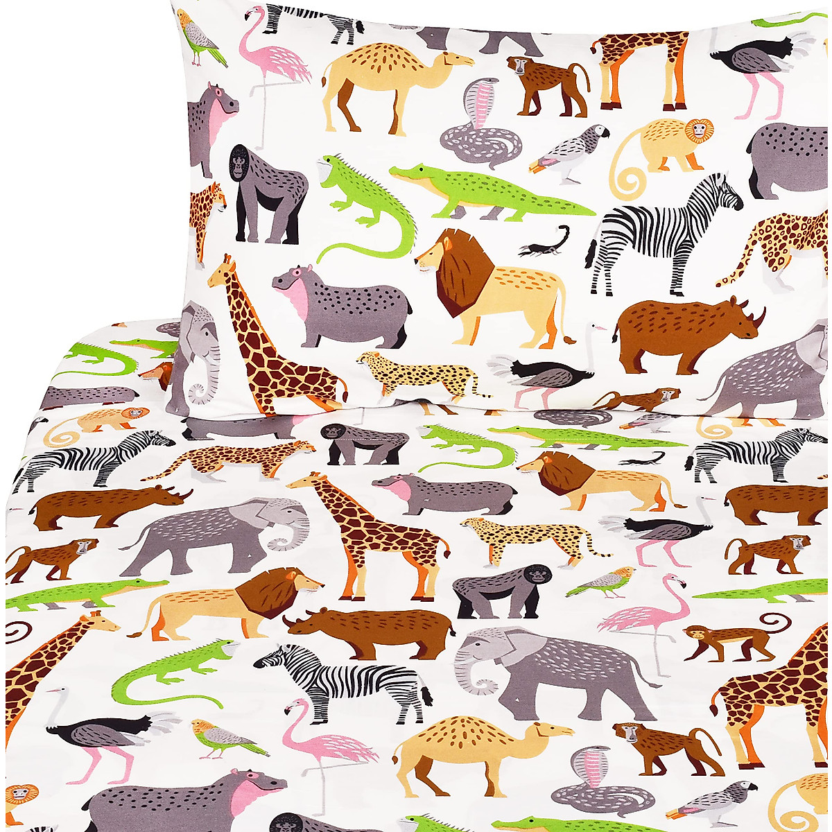 J pinno Jungle Animals Leopard Ostrich Crocodile Snake Twin Sheet Set Kids Boys Bedroom Decoration Gift, 100% Cotton, Flat Sheet + Fitted Sheet + Pillowcase Bedding Set (15, Twin)