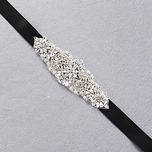 yanstar Silver Crystal Beads Rhinestone Wedding Bridal Belt Sash With Navy Ribbon For Wedding Dress