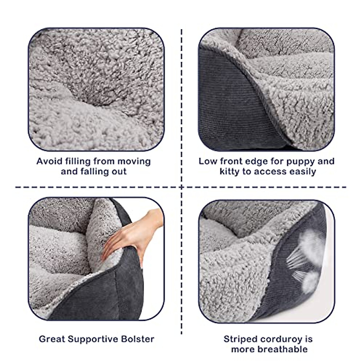 Siooko Small Dog Beds for Small Dogs Machine Washable Rectangle Puppy Bed with Anti-Slip Bottom, Soft Sleeping Pet Bed Durable (20'', Grey)